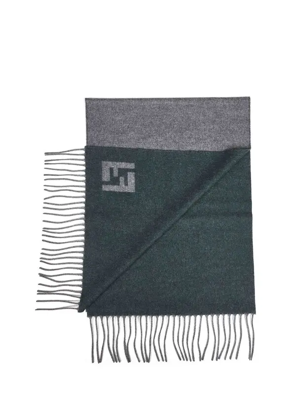 Fendi Silk Grey And Green Two-tone Wool And Cashmere Scarf