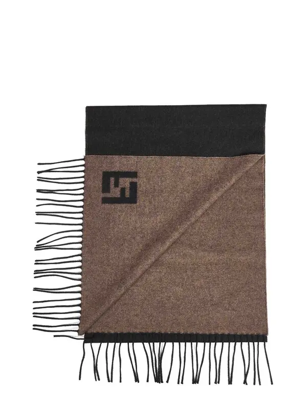 Fendi Silk Black And Sand Two-tone Wool And Cashmere Scarf
