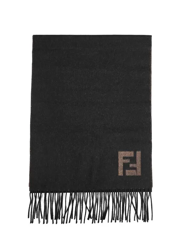 Fendi Silk Black And Sand Two-tone Wool And Cashmere Scarf - Multicolor