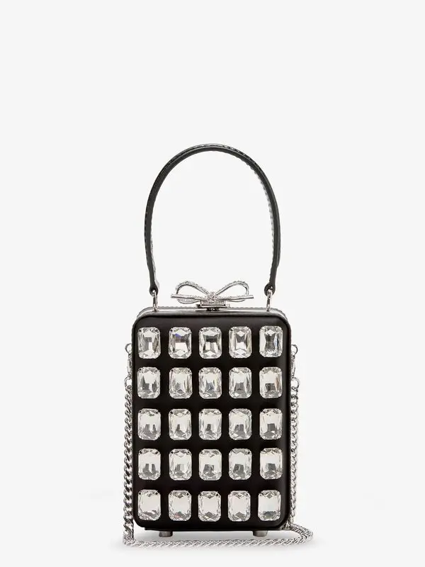 SELF-PORTRAIT Satin Shoulder Bag With Crystals - Black