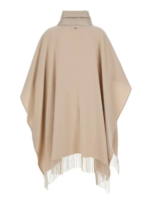 Herno Wool And Nylon Poncho With High Collar - Cream
