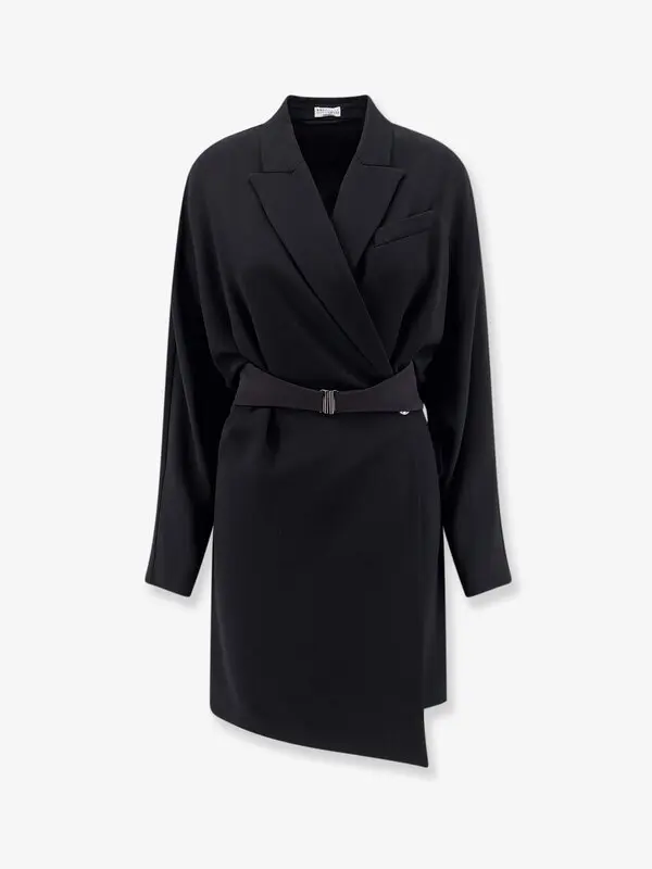 Brunello Cucinelli Chemisier Dress With Tuxedo-style Band - Black