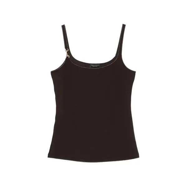 Gucci Scoop Neck Stretch Spaghetti Strap Tank Top - Brown