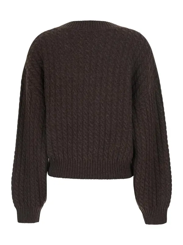 ROTATE BY BIRGER CHRISTENSEN Brown Sweater With V-neck And Cable Knit In Wool And Cashmere For - Multicolor