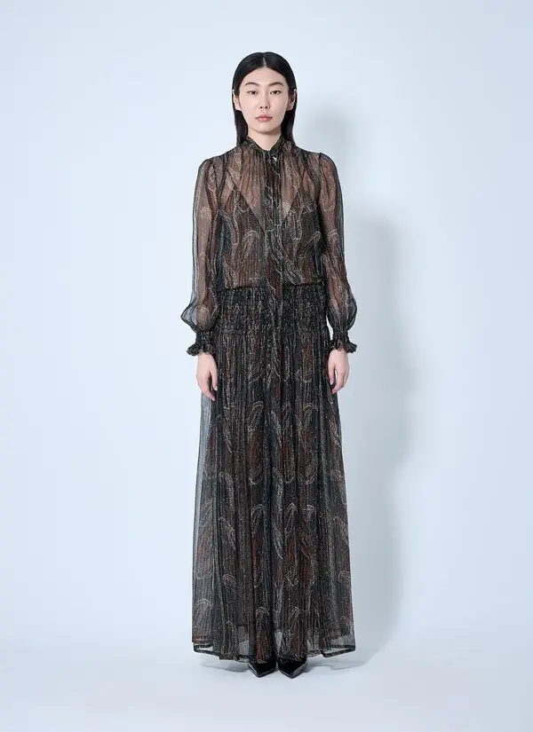 Saint Laurent Lavallière Paisley Silk Crepon Maxi Dress - Black
