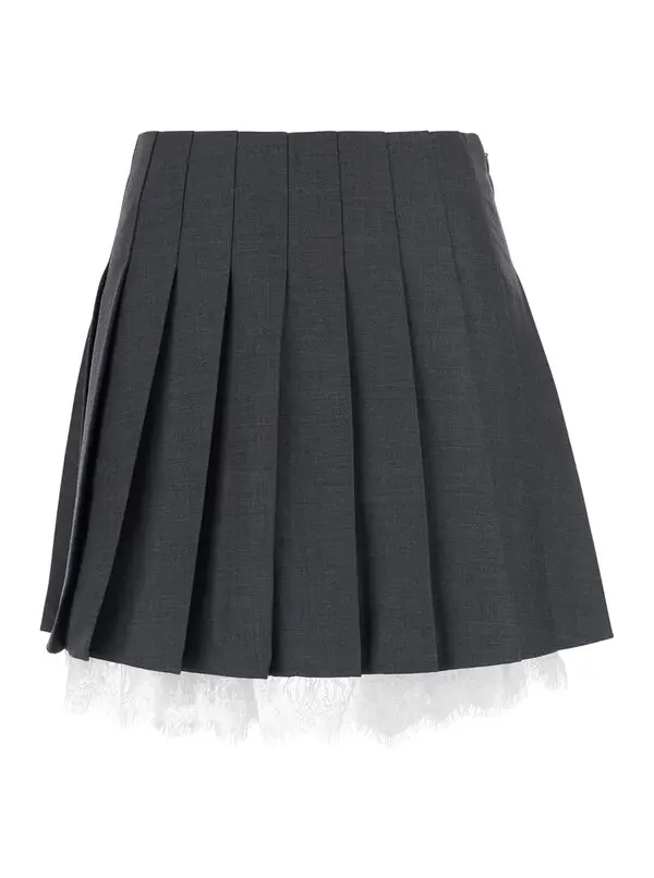 SELF-PORTRAIT Grey Skirt With Lace Details In Fabric - Multicolor