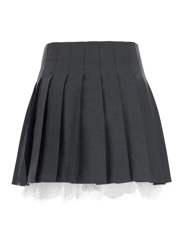 SELF-PORTRAIT Mini Skirt With Pleats And Lace - Multicolor
