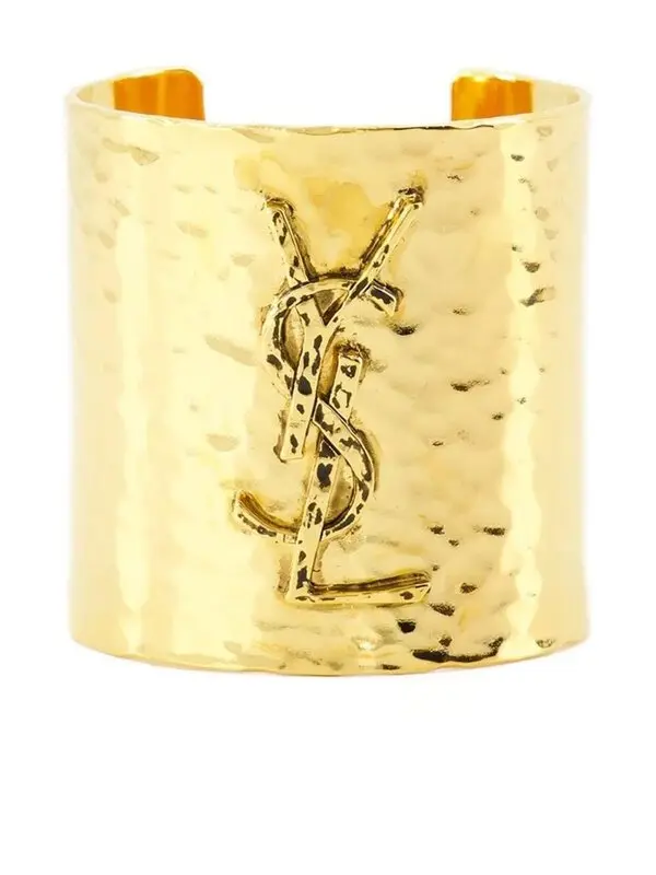Saint Laurent Cassandre Cuff In Hammered Metal