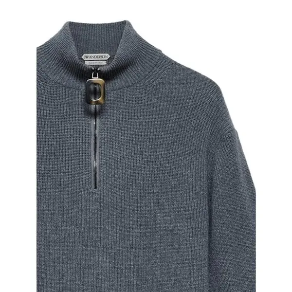 JW Anderson Ribbed Knit Half-zip Jumper - Gray