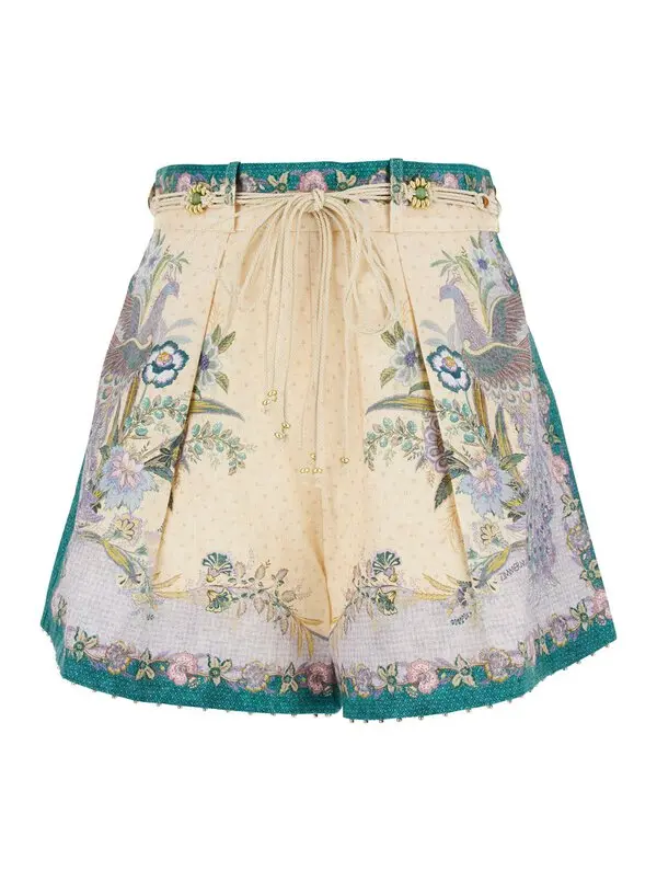 Zimmermann Indra' Shorts With Floral Motif And Drawstring At The Front In Linen For - Multicolor