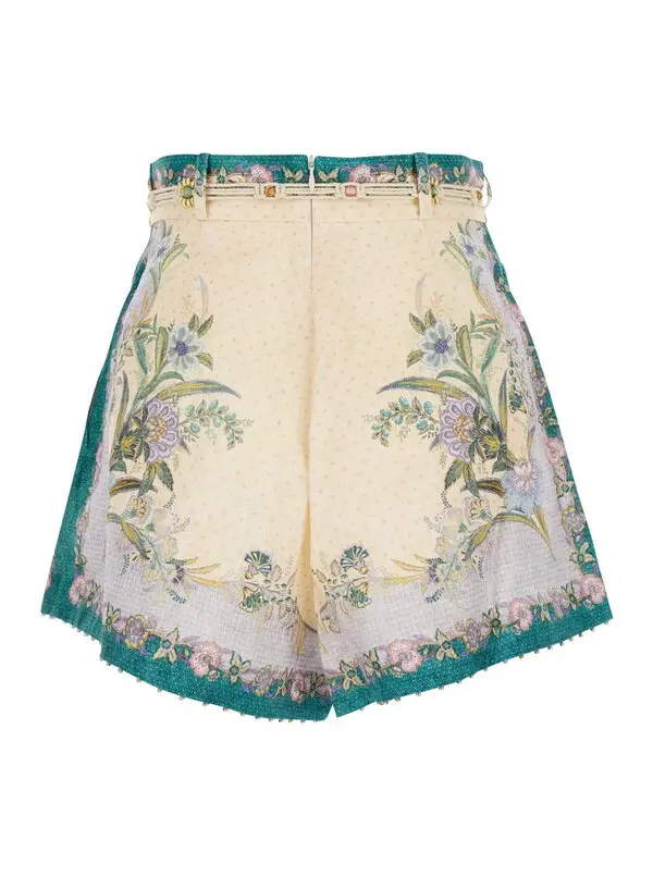 Zimmermann Indra' Shorts With Floral Motif And Drawstring At The Front In Linen For - Multicolor