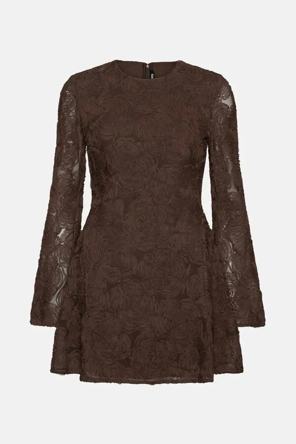 ROTATE BY BIRGER CHRISTENSEN Flower Mesh Ls Mini Dress - Multicolor