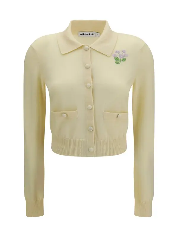 SELF-PORTRAIT Floral Embroidered Knit Cardigan - Yellow
