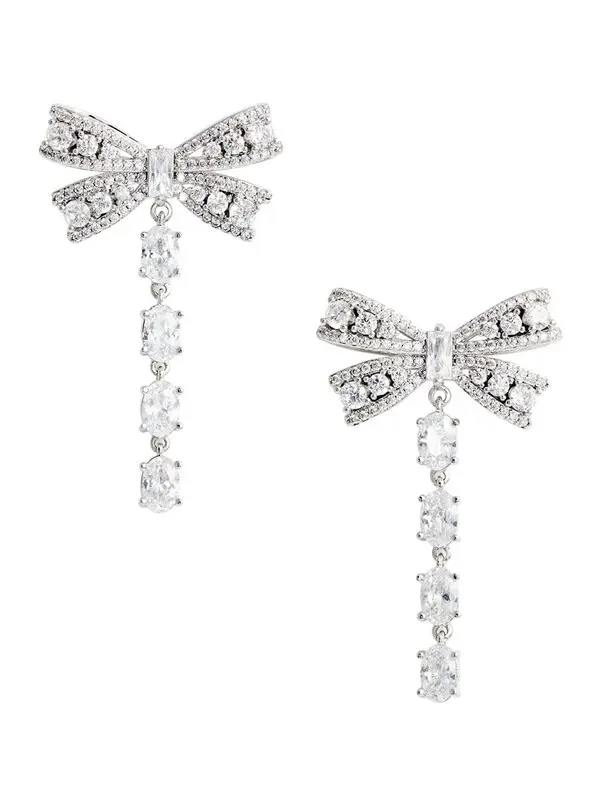 SELF-PORTRAIT Silver-colored Bow And Crystal Drop Earrings In Metal For - Multicolor