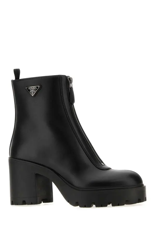Prada Leather Ankle Boots - Black