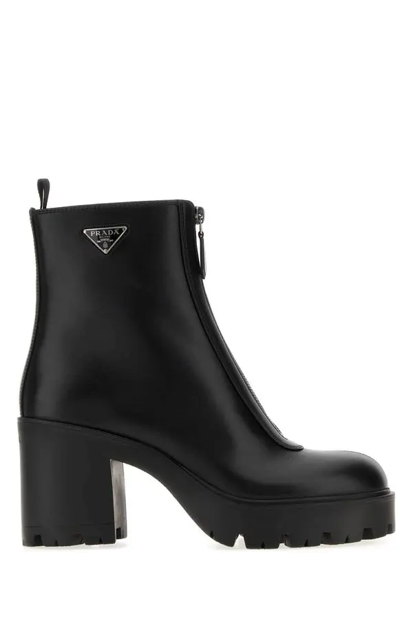 Prada Leather Ankle Boots - Black