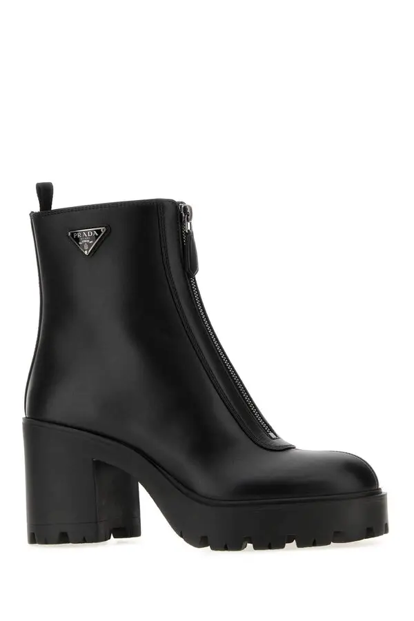 Prada Leather Ankle Boots - Black