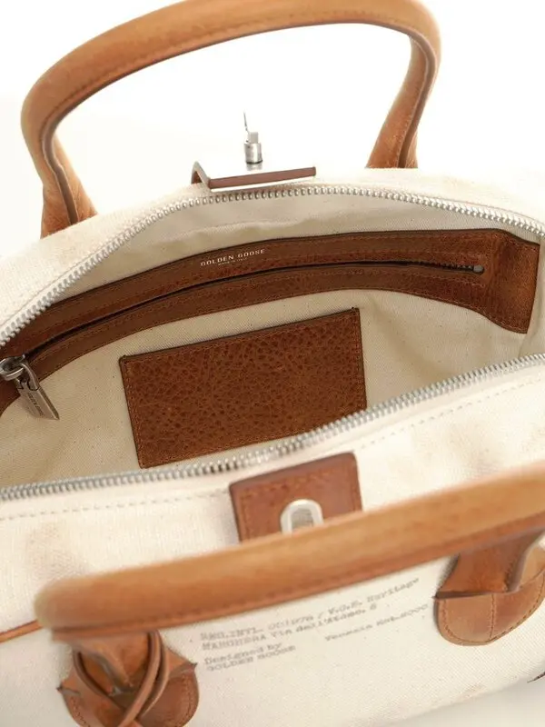 GOLDEN GOOSE Borsa Vita Leather And Cotton Bag - White