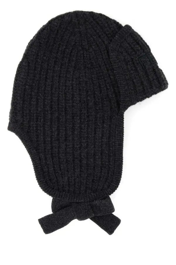 Fendi Melange Graphite Wool Beanie Hat - Gray