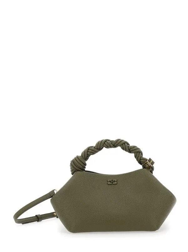 GANNI Bou Small' Green Handbag With Woven Handle And Adjustable And Removable Strap In Grained Leather - Multicolor
