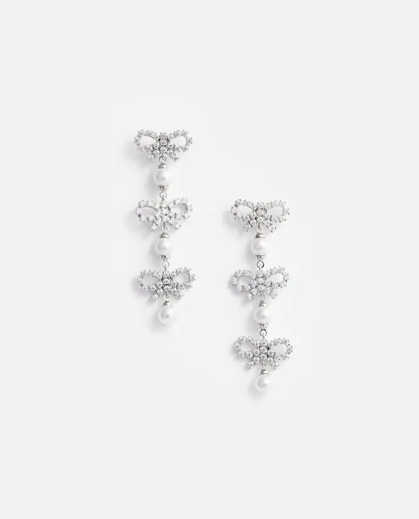 SELF-PORTRAIT Micro Bow Pearl Tiered Earrings