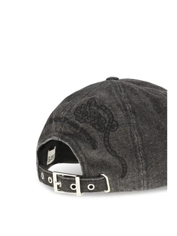 GANNI Baseball Cap In Embroidered Denim