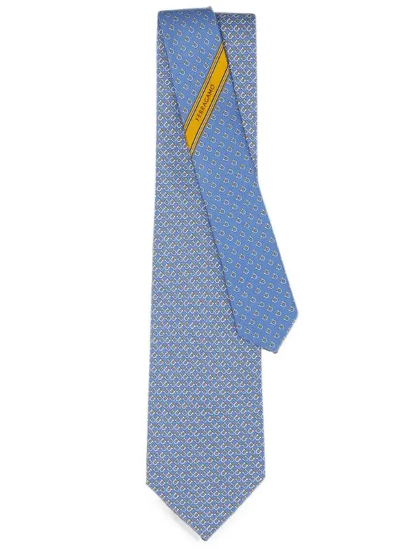 FERRAGAMO Square Gancini Print Silk Tie