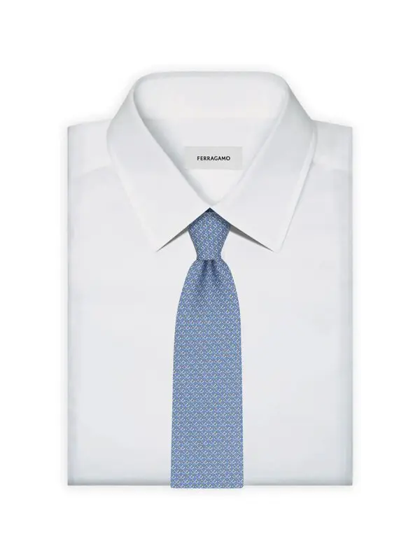 FERRAGAMO Square Gancini Print Silk Tie