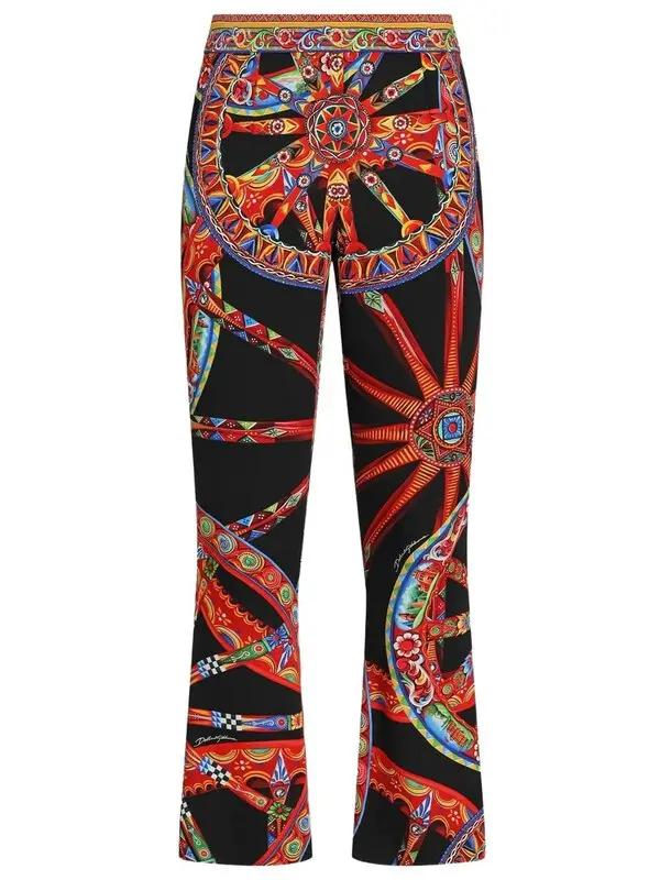Dolce & Gabbana Pantaloni In Seta Stampa Carretto - Black