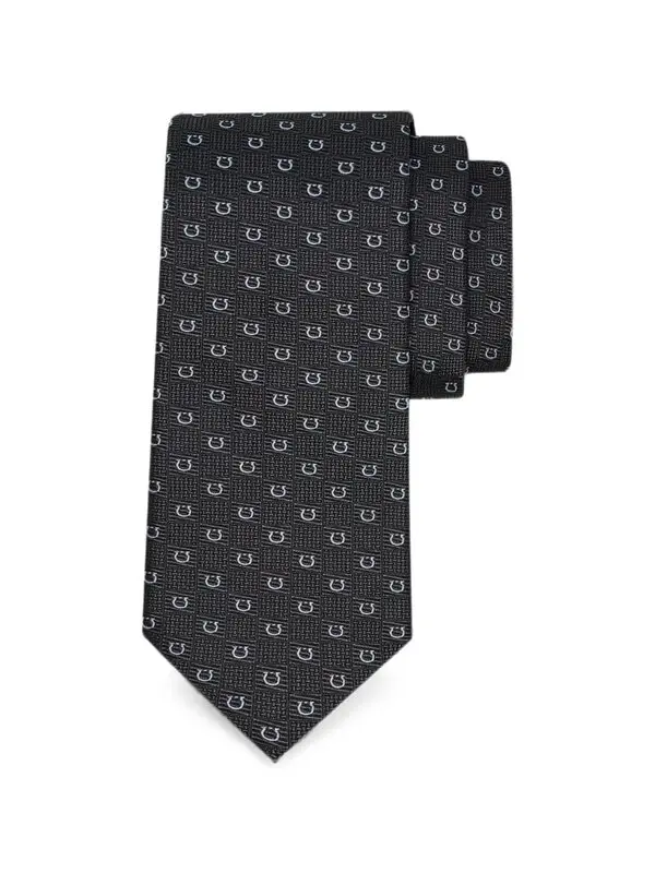 FERRAGAMO Gancini Silk Jaquard Tie - Gray