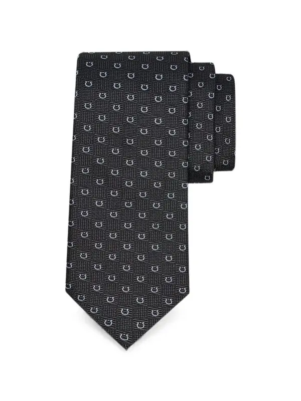 FERRAGAMO Gancini Silk Jaquard Neck Tie - Gray