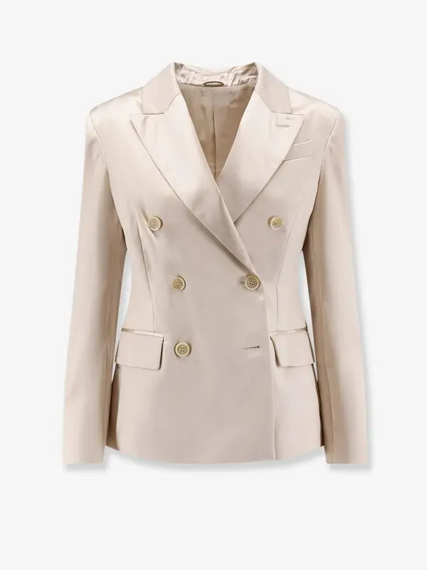 Brunello Cucinelli Double-breasted Silk Blazer - Gold