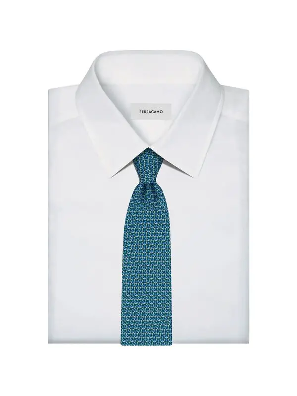 FERRAGAMO Gancini Links Print Silk Tie
