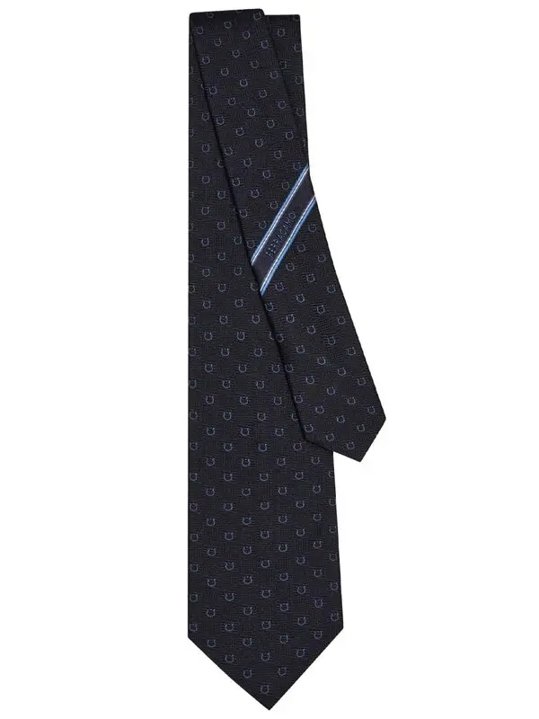 FERRAGAMO Gancini Jacquard Silk Tie - Blue