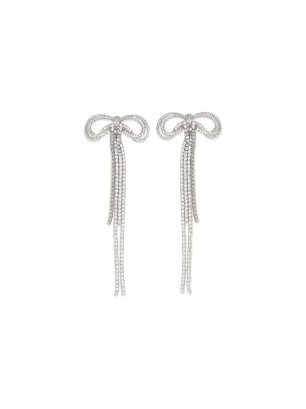 SELF-PORTRAIT Double Crystal Bow Earrings - Silver