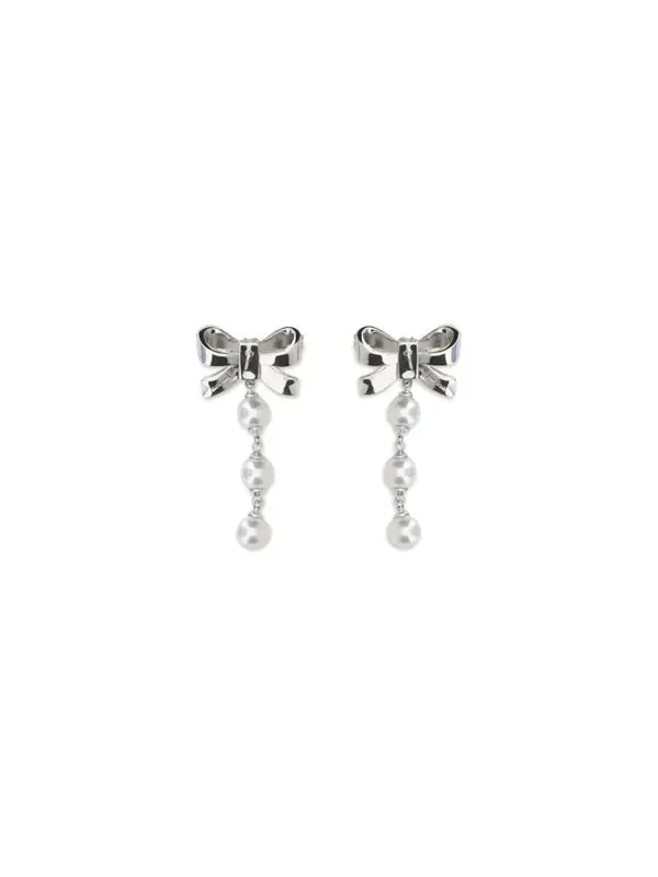 SELF-PORTRAIT Crystal Bow And Pearl Drop Earrings