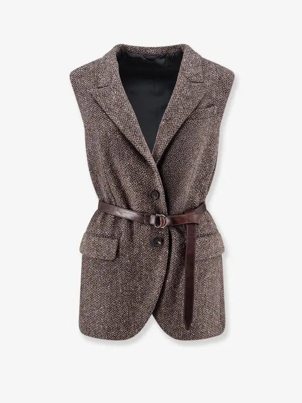 Brunello Cucinelli Sleeveless Blazer With Belt - Multicolor