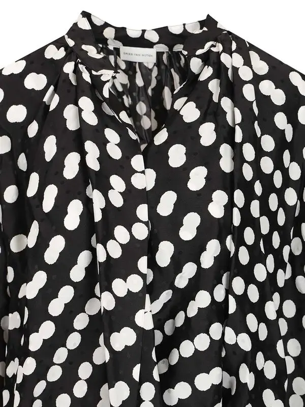 Dries Van Noten Polka Dot Jacquard Satin Draped Blouse
