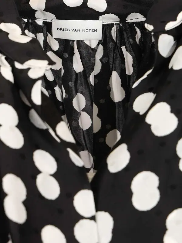 Dries Van Noten Polka Dot Jacquard Satin Draped Blouse