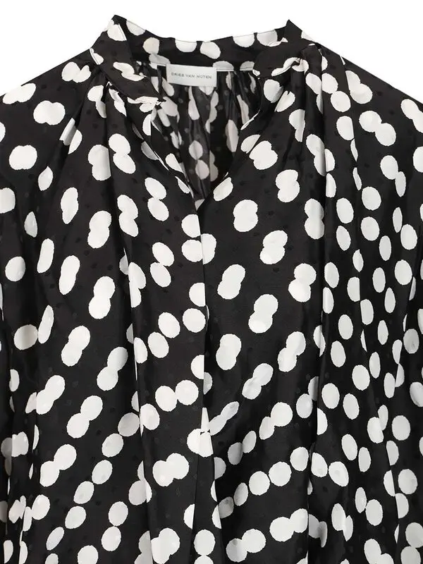 Dries Van Noten Polka Dot Jacquard Satin Blouse - Black