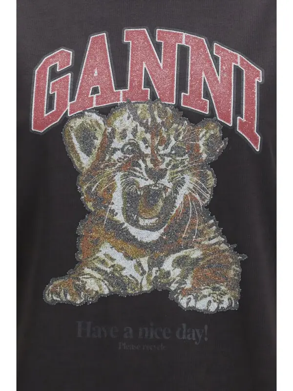 GANNI Tiger Cotton T-shirt - Black
