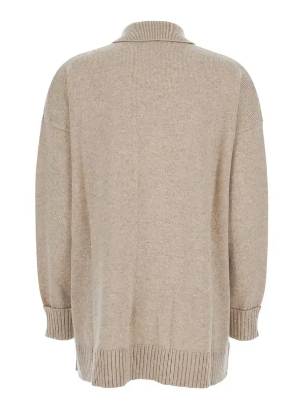 Max Mara Bull' Beige Cardigan With Classic Collar And One Front Patch Pocket In Cashmere - Multicolor