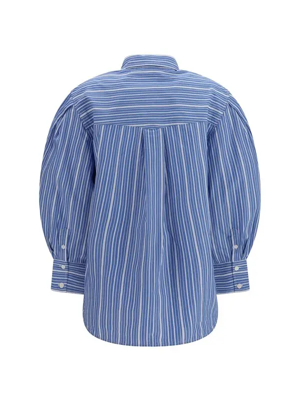 GANNI Striped Cotton Shirt - Blue