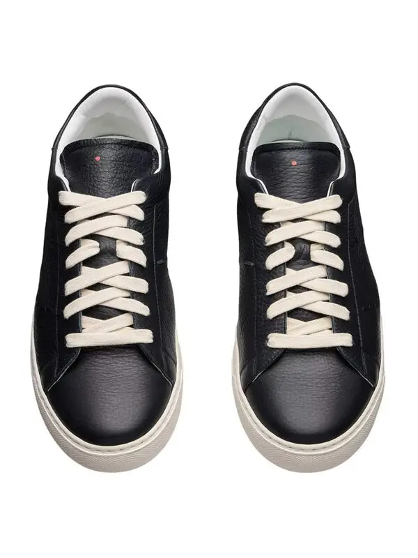 Kiton Leather Sneakers With Cross-stitch Detailing - Blue