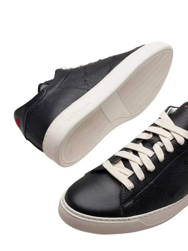 Kiton Leather Sneakers With Cross-stitch Detailing - Blue