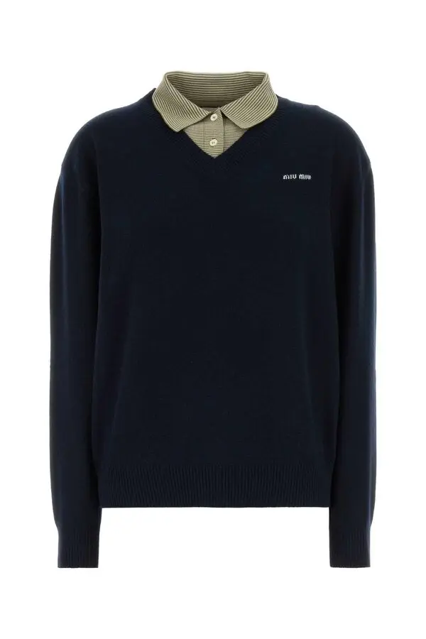Miu Miu Wool Blend Polo Shirt - Blue