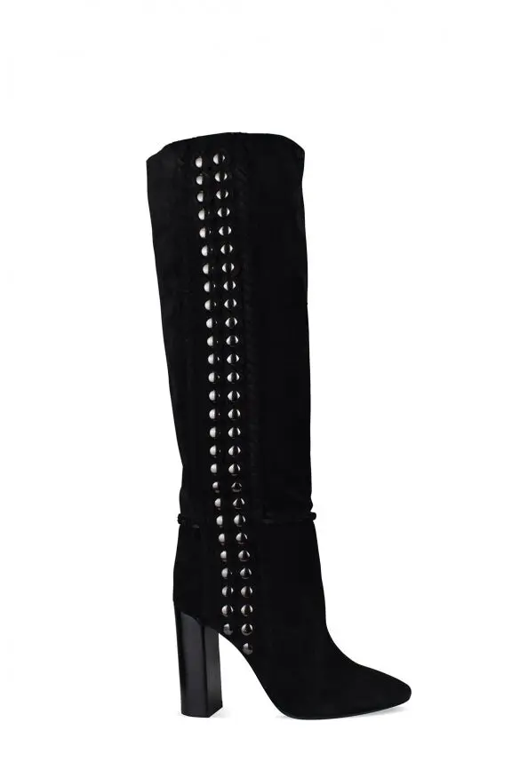 Saint Laurent Suede High Heel Boots - Black