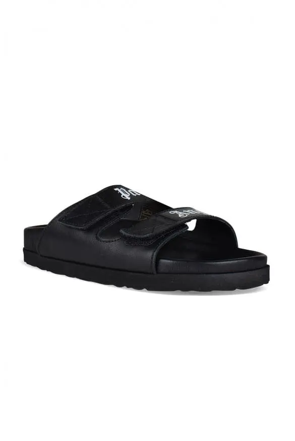 Palm Angels Leather Logo Sandals - Black