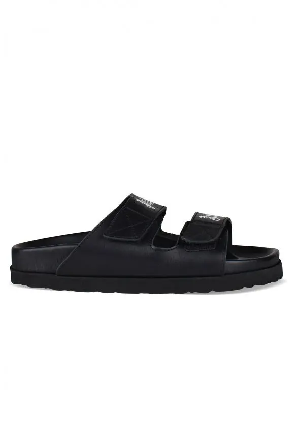 Palm Angels Leather Logo Sandals - Black