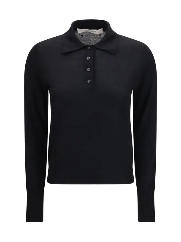 GOLDEN GOOSE Long Sleeve Merino Wool Polo - Black